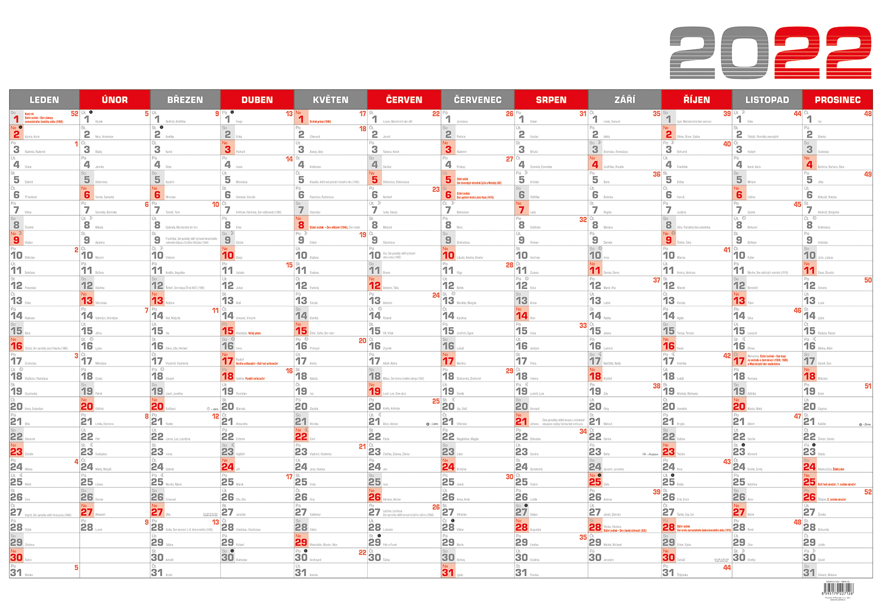Nástěnný roční kalendář B1 - červený